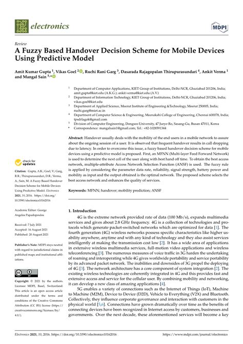 A Fuzzy Based Handover Decision Scheme For Mobile Devices Using
