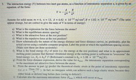 solved 3 the interaction energy v between two inert gas