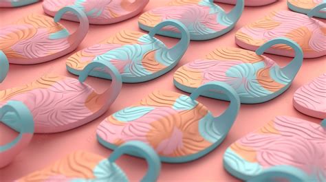 패턴 플립 플롭이 있는 분홍색 파스텔 배경의 3d 렌더링 그림 럭셔리 여행 의지 해변 휴가 배경 일러스트 및 사진 무료