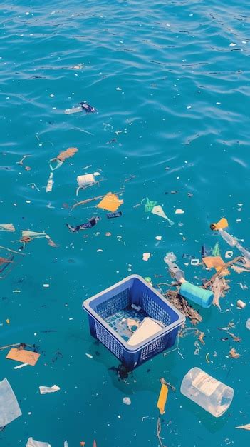Premium Photo Global Warming Backdrop Garbage Floats In Polluted Seaside Water Vertical Mobile