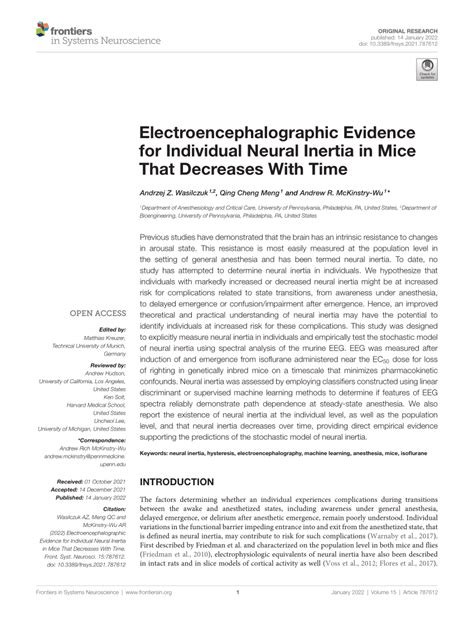 Pdf Electroencephalographic Evidence For Individual Neural Inertia In Mice That Decreases With