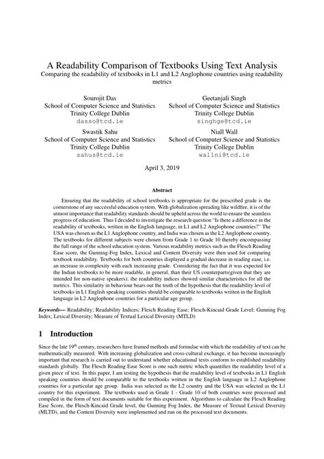 Pdf A Readability Comparison Of Textbooks Using Text Analysis Comparing The Readability Of
