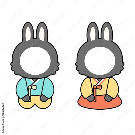 Image Vectorielle Stock 남녀 한복을 입은 검은토끼 캐릭터 얼굴 합성용 일러스트 Adobe Stock