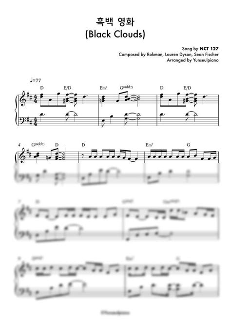 악보 Nct 127 흑백영화 Black Clouds By 윤슬피아노