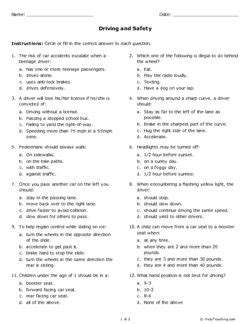 Driving And Safety Grades 11 12 Free Printable Tests And Worksheets