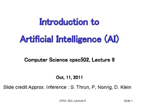 Introduction to Artificial Intelligence AI Computer Science cpsc