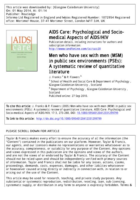 Pdf Men Who Have Sex With Men Msm In Public Sex Environments Pses A Systematic Review Of