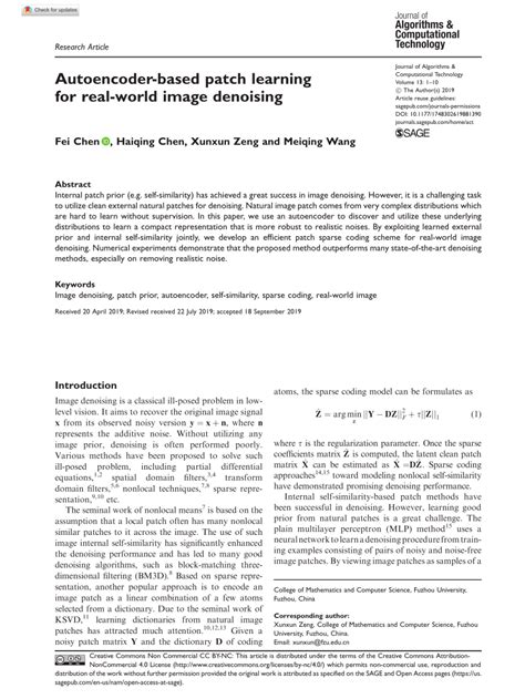 Pdf Autoencoder Based Patch Learning For Real World Image Denoising