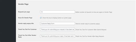 Vendor Page Settings
