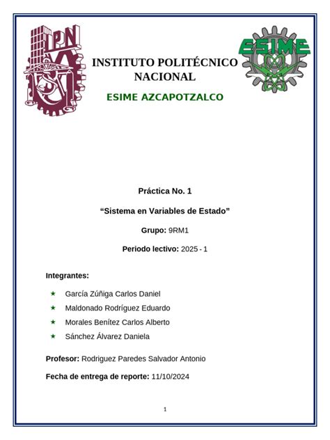 PrÁctica 1 Sistema En Variables De Estado Pdf Matemáticas Ingeniería Mecánica
