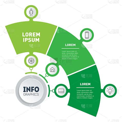 业务发展和增长的时间线或信息图。时间轴的趋势。绿色商业概念有3个选择，部分，步骤或过程。素材 花瓣网