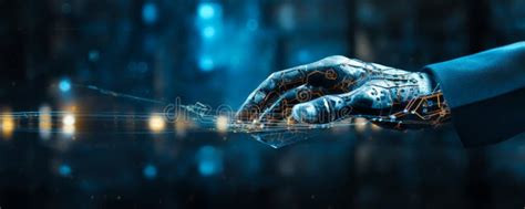 Robotic Arm Touching Digital Data Network Nodes Machine Learning Ai
