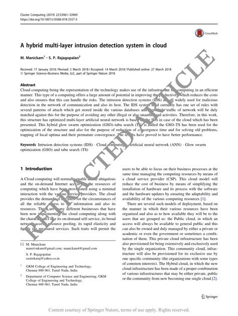 A Hybrid Multi Layer Intrusion Detection System In Cloud Request Pdf