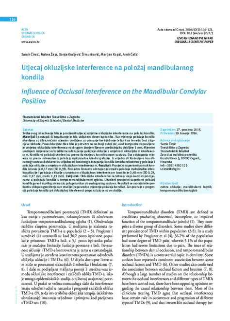 Pdf Influence Of Occlusal Interference On The Mandibular Condylar Position