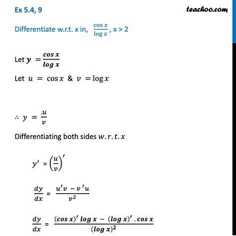 ex 5 4 9 differentiate cos x log x teachoo class 12