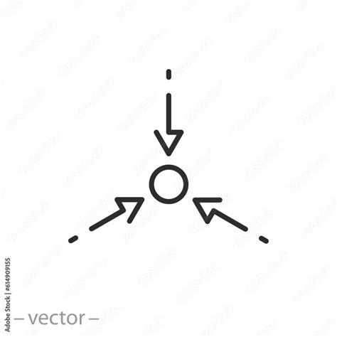 Meeting Circle Icon Three Arrows Center Point Triple Alignment Line Symbol On White