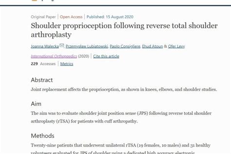Shoulder Proprioception Following Reverse Total Shoulder Arthroplasty