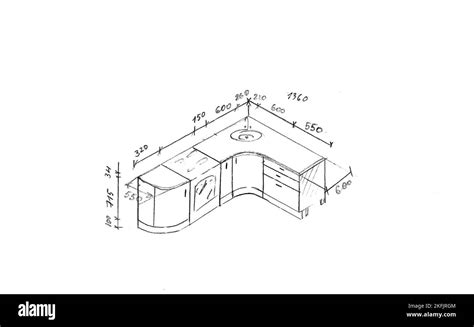 Sketch Drawing Of Furniture For The Kitchen With Dimensions Design