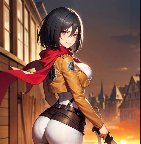 A Woman In A Brown Jacket Holding A Sword In Front Of A Building