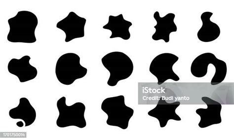 블롭 셰이프 벡터 세트입니다 무작위 얼룩 잉크 얼룩 돌 실루엣 잉크 얼룩 유기 추상적 인 간단한 유체 Splodge Elemets 흰색 배경에 격리되어 있습니다 벡터 그림