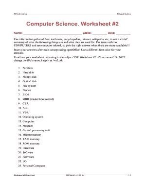 Fillable Online Computer Science Worksheet 2 Bmundob Rbcomb Fax Email Print PdfFiller