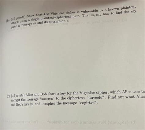 solved b 10 points show that the vigenère cipher is