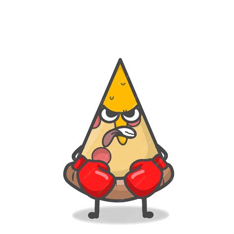 귀여운 피자 캐릭터 마스코트 평면 만화 이모티콘 벡터 디자인 일러스트 레이 션 프리미엄 벡터