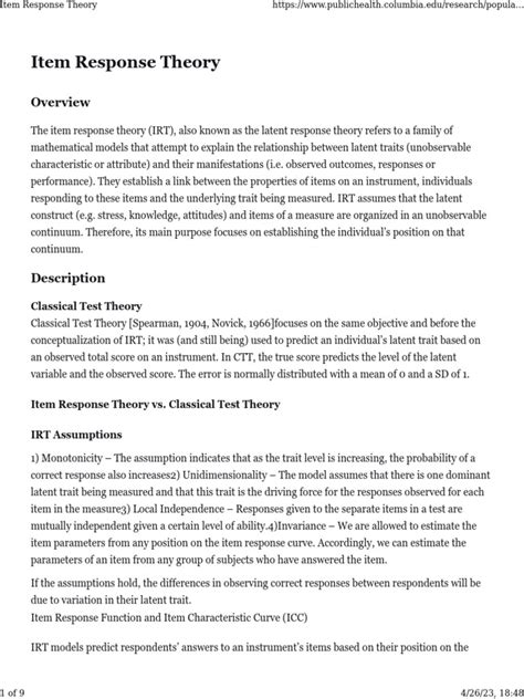 item response theory columbia university mailman school of public