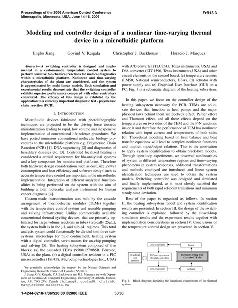 pdf modeling and controller design of a nonlinear time varying