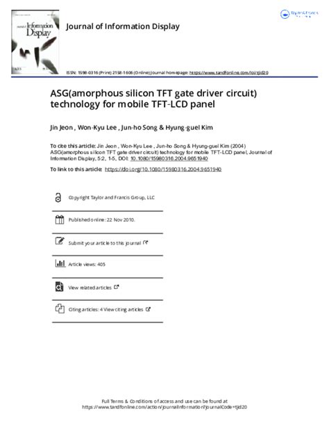 Pdf Asg Amorphous Silicon Tft Gate Driver Circuit Technology For
