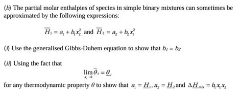 B The Partial Molar Enthalpies Of Species In Simple Binary Mixtures Can