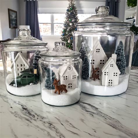 Christmas Jars With Houses And Trees Snowglobe Jar Clear Jar