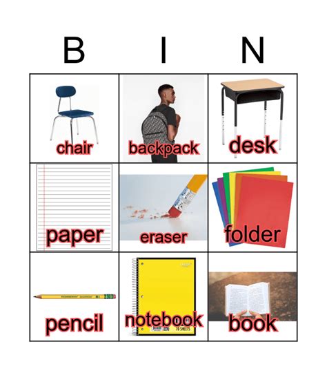 Classroom Objects Bingo Card