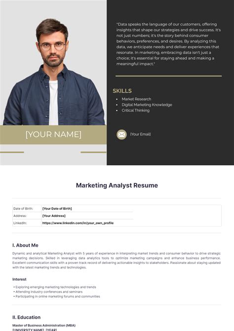 Free Marketing Analyst Resume Template To Edit Online