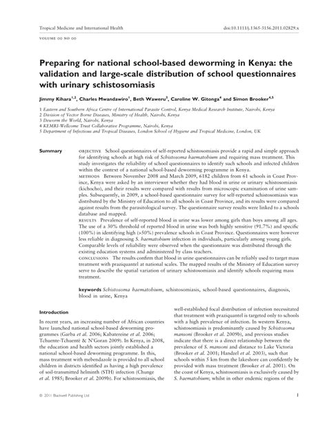 Pdf Preparing For National School Based Deworming In Kenya The
