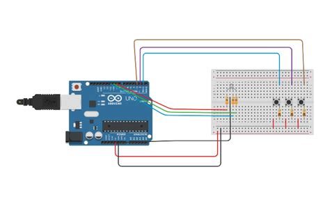 circuit design 3 push button rgb led tinkercad