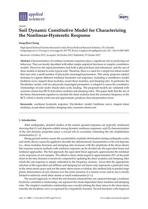 PDF Soil Dynamic Constitutive Model For Characterizing The Nonlinear