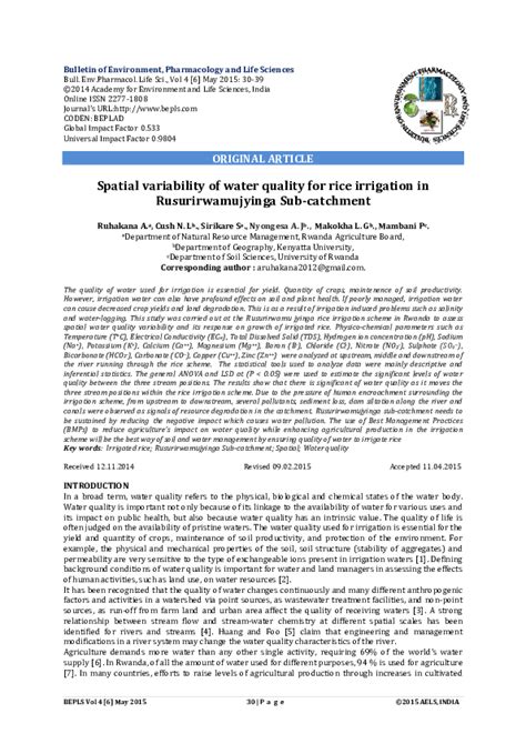 Pdf Spatial Variability Of Water Quality For Rice Irrigation In