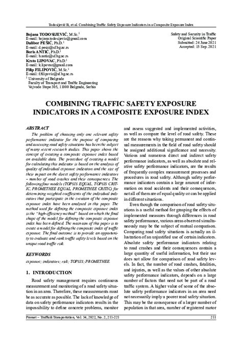 Pdf Combining Traffic Safety Exposure Indicators In A Composite Exposure Index