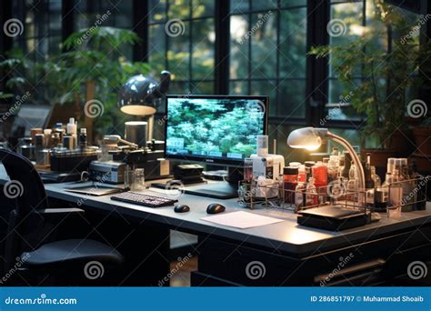 Lab Workspace Interior Visualized In D Capturing The Essence Of Scientific Engagement Stock
