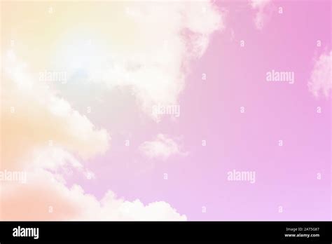 Sunny Pink Sky Background Beautiful Sky With Warm Clouds Toned Photo