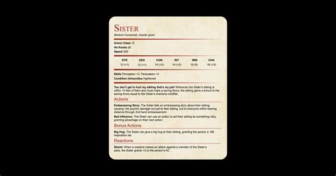 Dandd Sister Stat Block Dnd Stat Block Sticker Teepublic