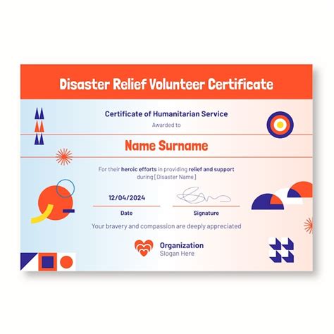 Free Vector Creative Flat Disaster Relief Volunteer Certificate