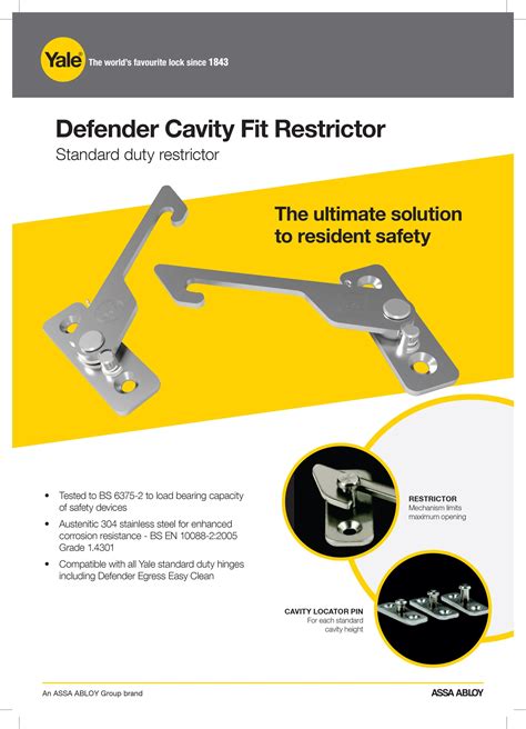 Yale Defender Cavity Fit Window Restrictor Stainless Steel Safety
