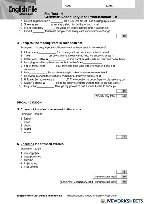 Intermediate File Test 4a Online Exercise For Live Worksheets