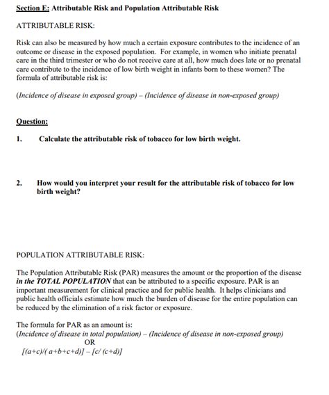 Section E Attributable Risk And Population