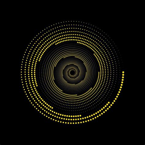 Yellow Circular Dotted Spiral Vortex On A Black Background Vector Round Swirl Pattern Dots Wave