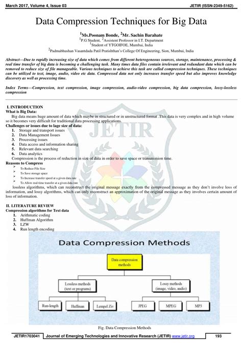Pdf Data Compression Techniques For Big Data