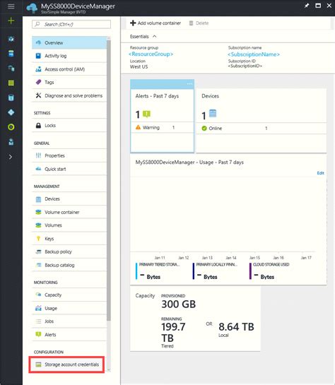 manage storage account credentials storsimple 8000 series device