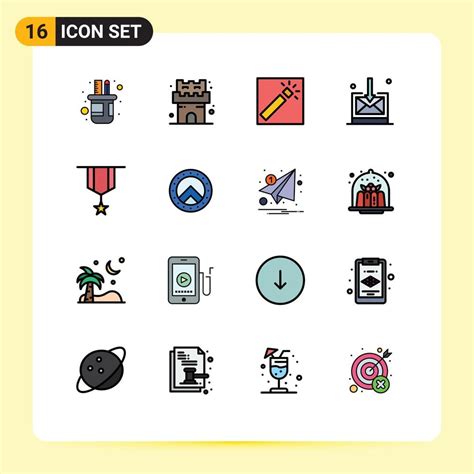 16 Thematic Vector Flat Color Filled Lines And Editable Symbols Of Medal Decoration Photographer